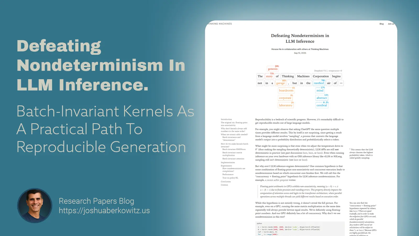 Defeating Nondeterminism In LLM Inference | Joshua Berkowitz